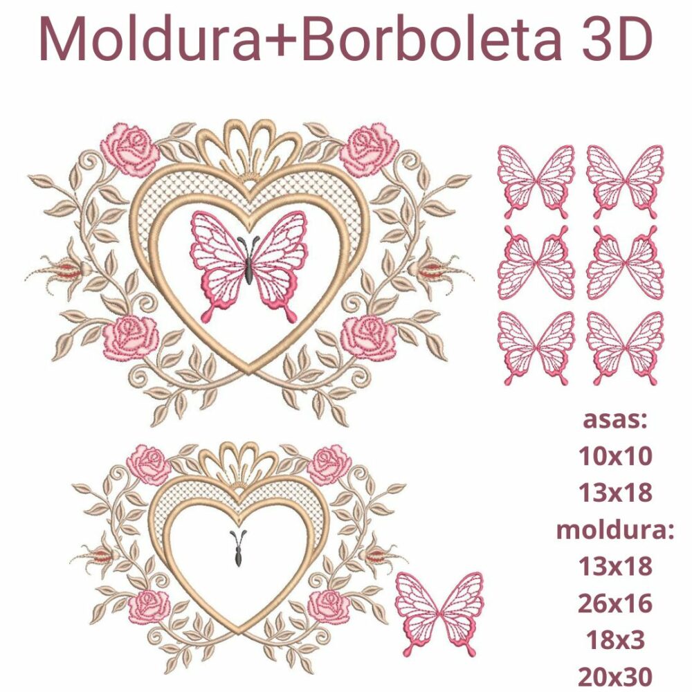 Matriz De Bordado Monograma Com Borboletinha 3d Shop Bazar E Cia