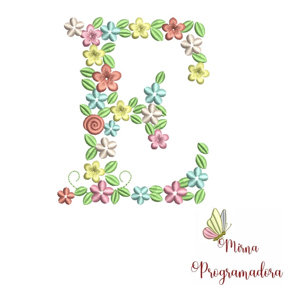 Matriz de Bordado Floral Letra E - SHOP BAZAR e CIA