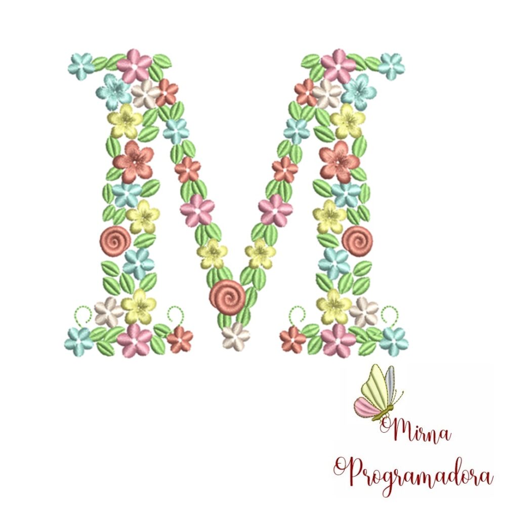 Matriz de Bordado Floral Letra M - 𝐛𝐚𝐳𝐚𝐫 & 𝐜𝐢𝐚