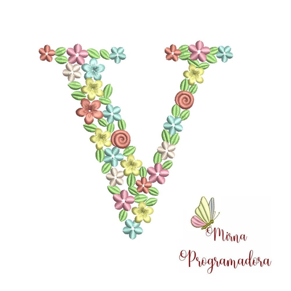 Matriz de Bordado Floral Letra V - SHOP BAZAR e CIA