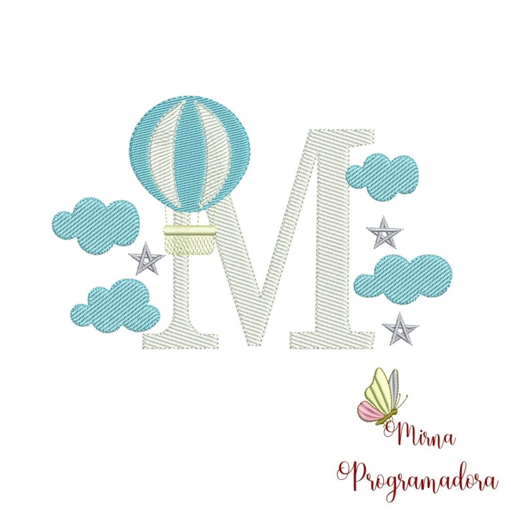 Matriz de Bordado Letra M Nuvem Balão - 𝐛𝐚𝐳𝐚𝐫 & 𝐜𝐢𝐚